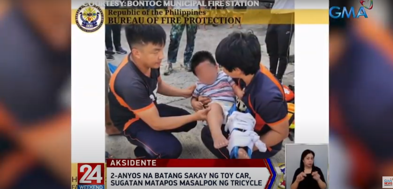 2-anyos na sakay ng toy car, sugatan matapos salpukin ng tricycle | Balitambayan