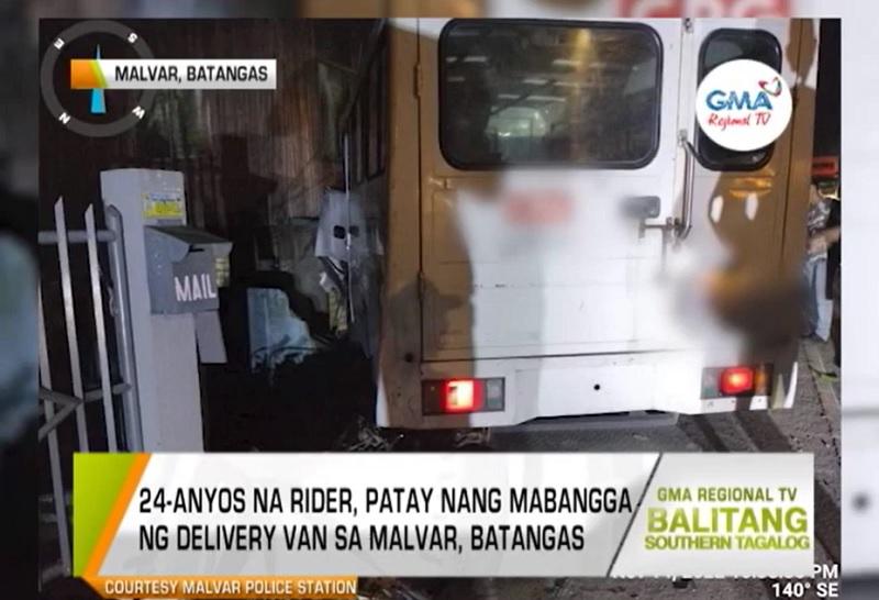 Rider, patay matapos mabangga ng delivery van sa Malvar, Batangas ... Rider, patay matapos mabangga ng delivery van sa Malvar, Batangas ...