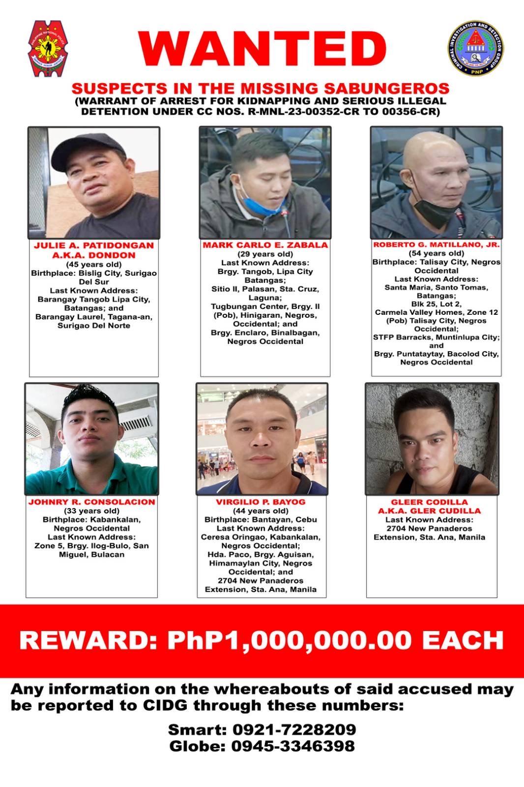 Police release wanted poster of six suspects behind missing ‘sabungeros ...