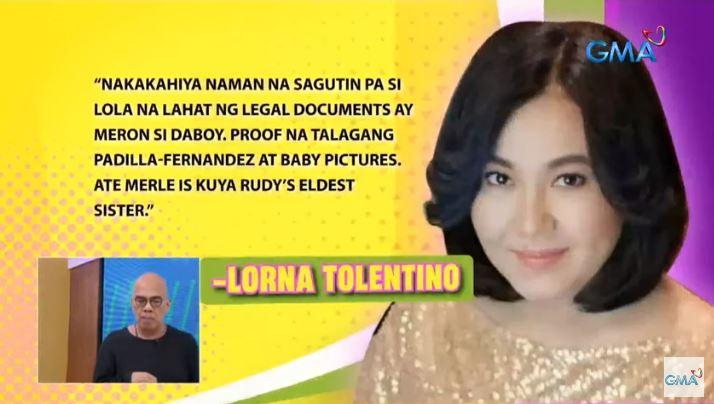 Lorna Tolentino, pinabulaanang ipinaampon si Rudy Fernandez ng 'kapatid ...