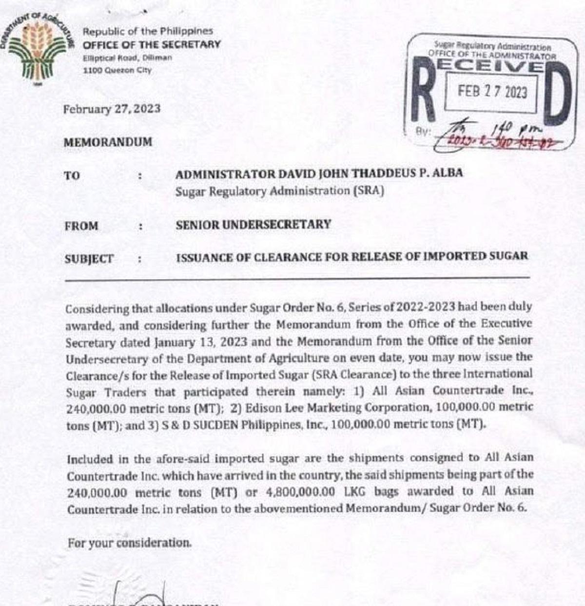 DA issues clearance for release of flagged imported sugar | GMA News Online