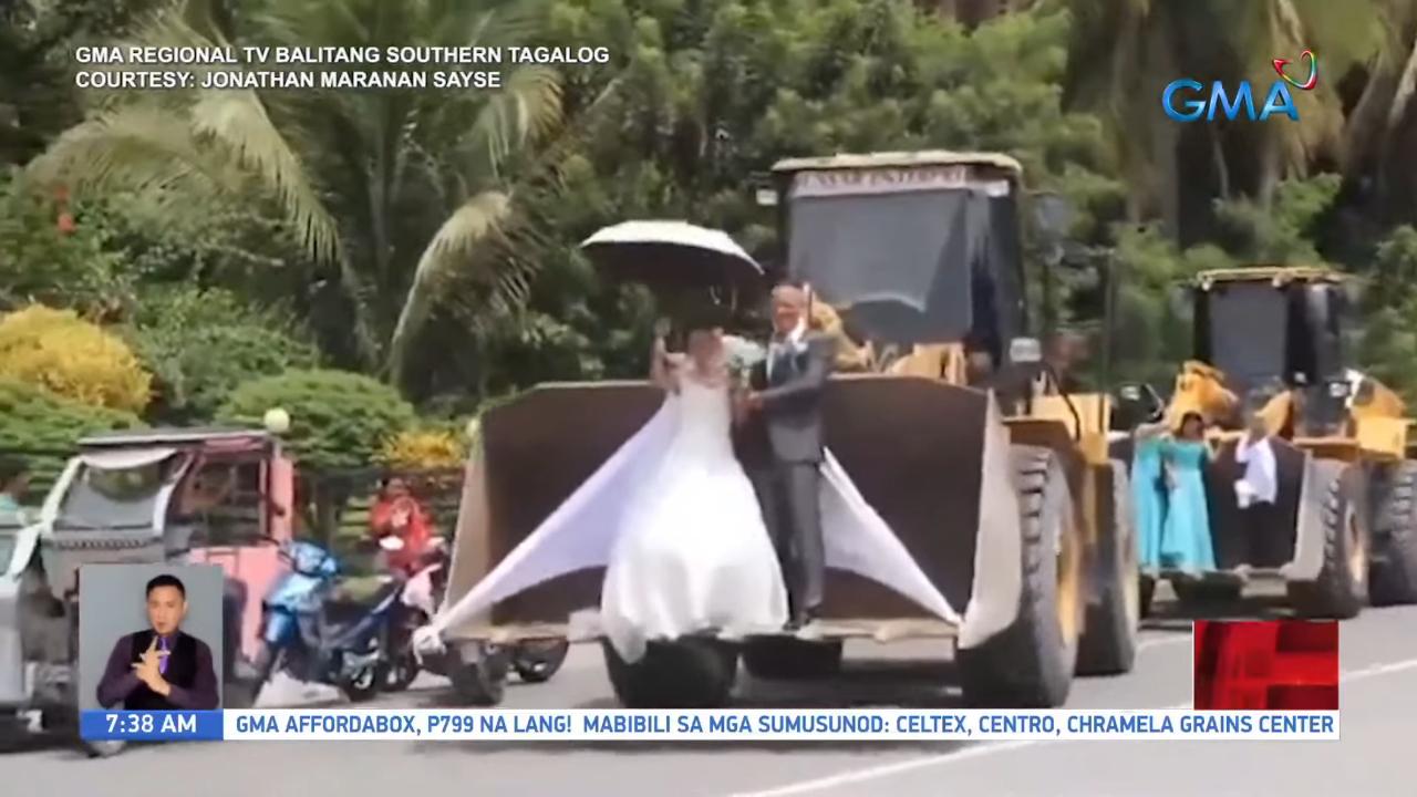 Couple in Oriental Mindoro uses payloader as a bridal car | GMA News Online