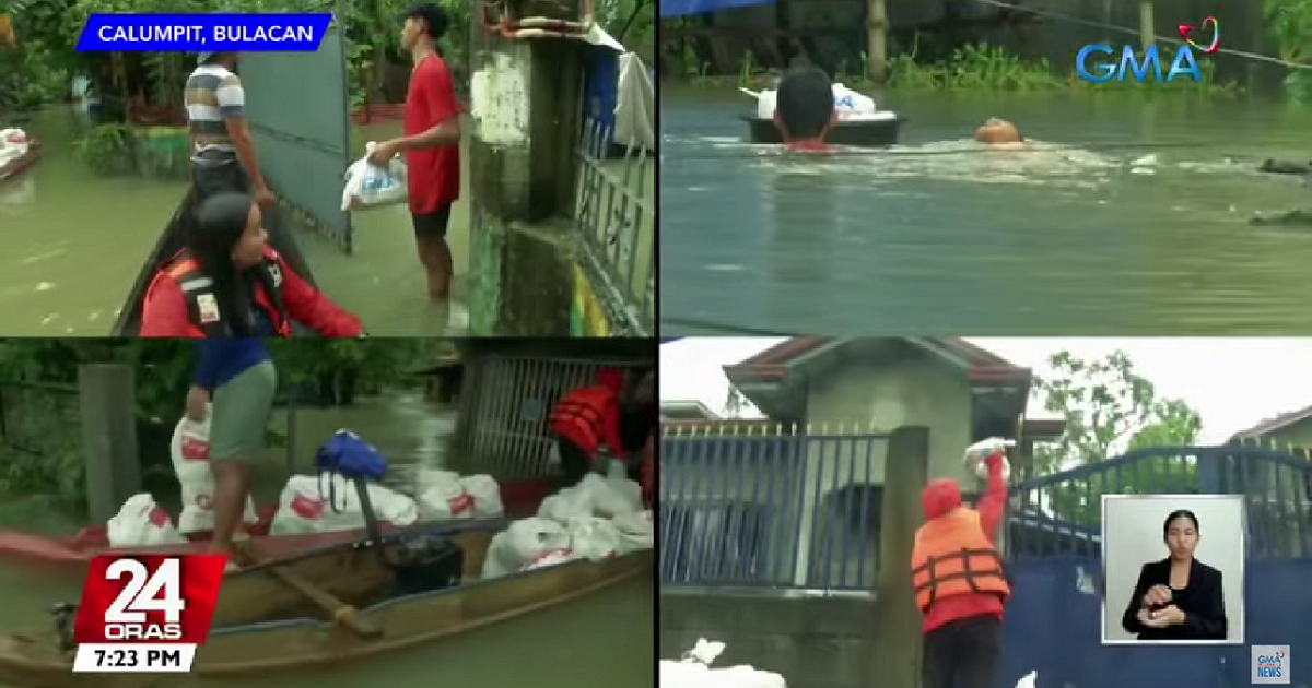 GMA Kapuso Foundation delivers aid by boat to stranded residents in flooded Bulacan | GMA News ...