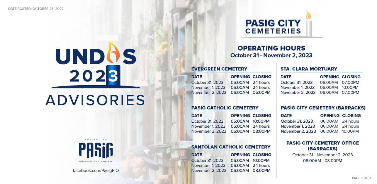 Pasig traffic advisory, cemetery schedules for Undas 2023 | GMA News Online