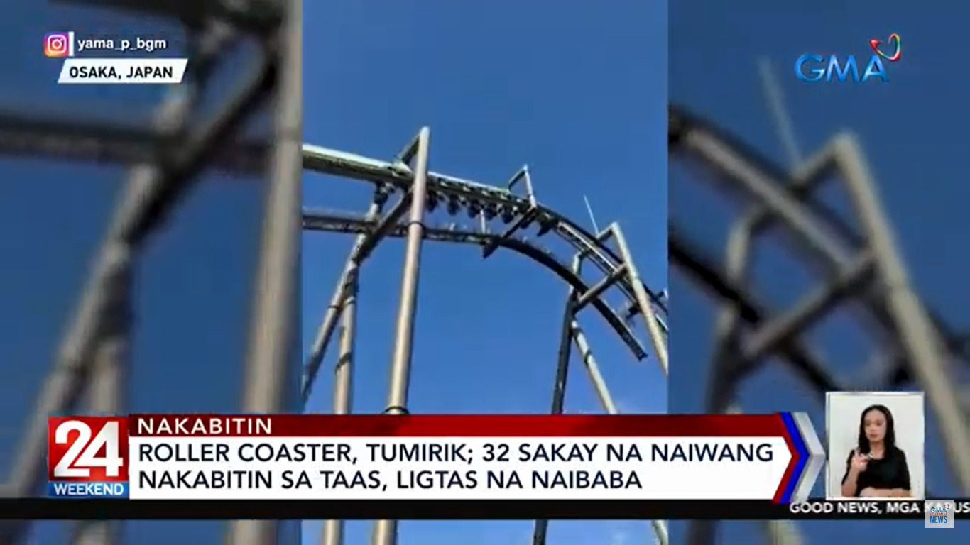 Roller coaster sa Japan, tumirik; 32 sakay na nakabitin sa itaas ...