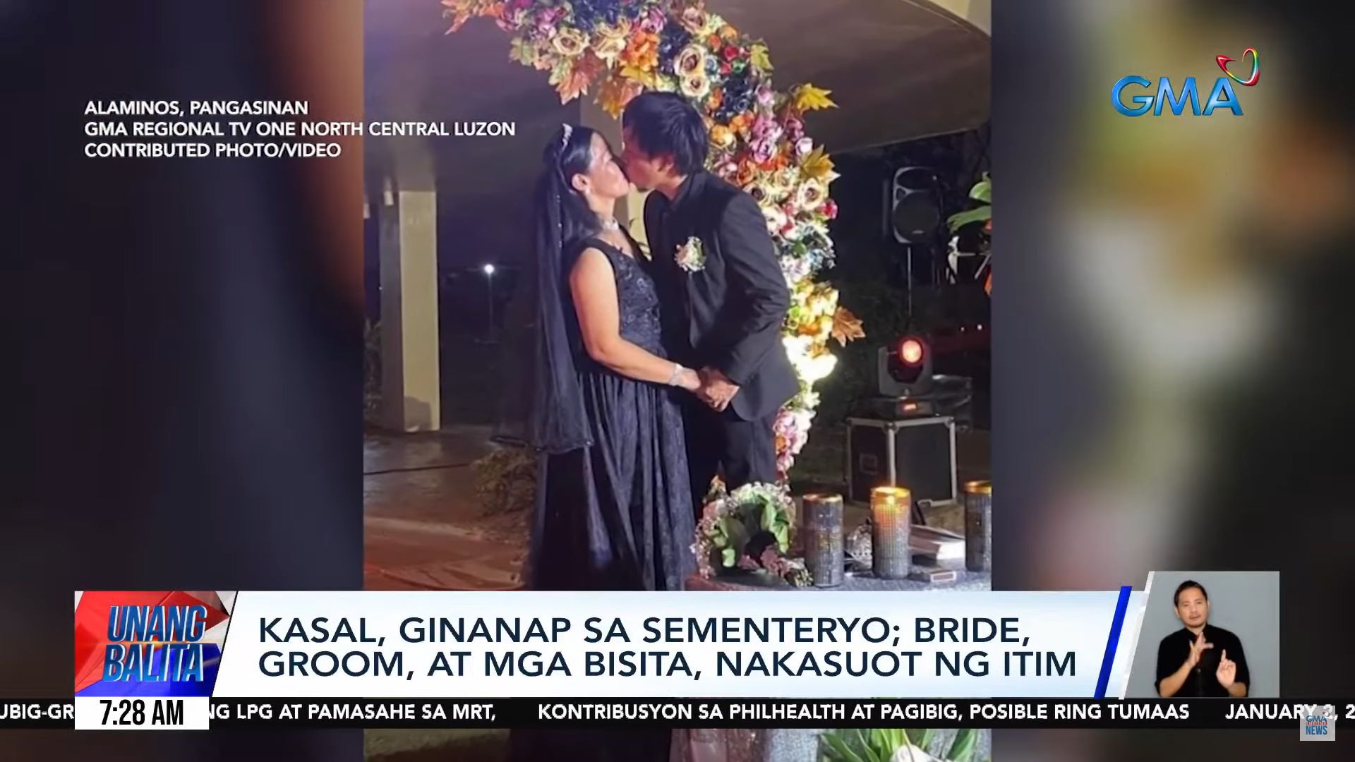 Kasal, idinaos sa sementeryo sa Pangasinan; bride, groom at mga bisita, mga naka-itim | Balitambayan