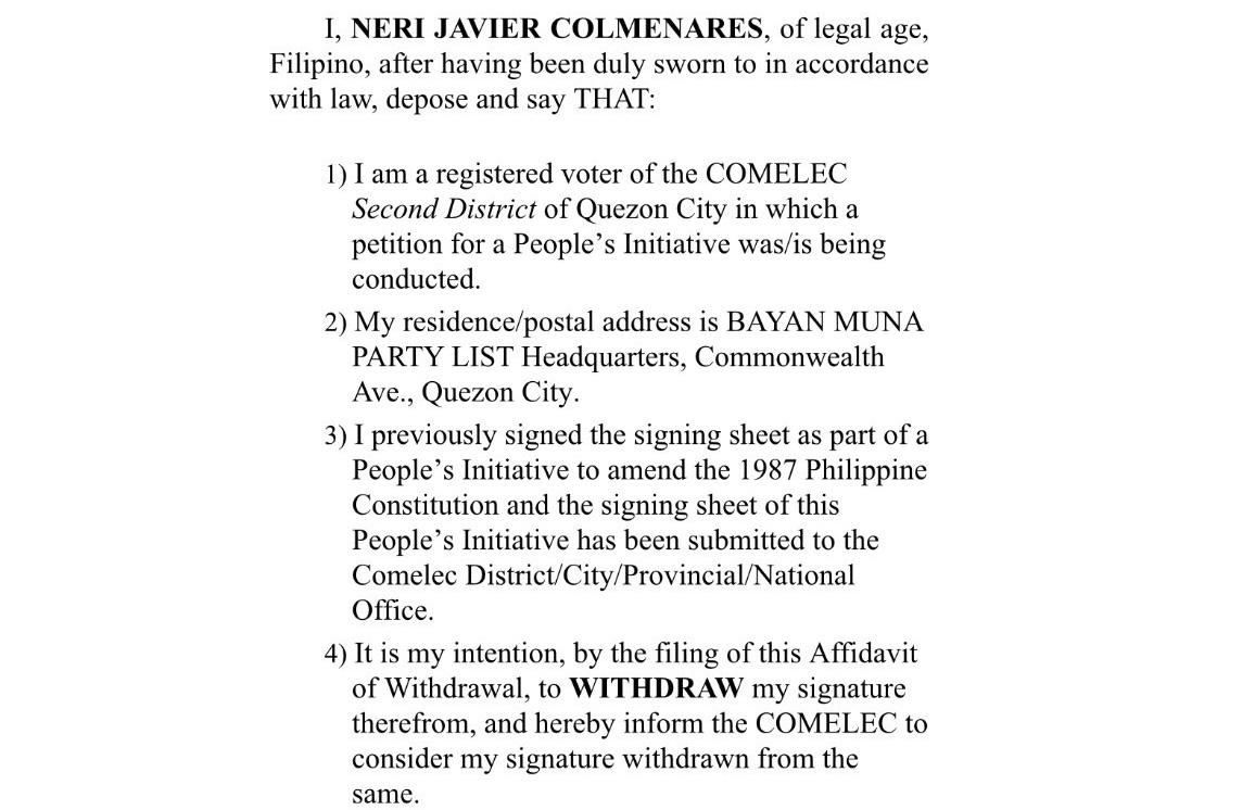 Bayan Muna calls for withdrawal of signatures for people's initiative ...