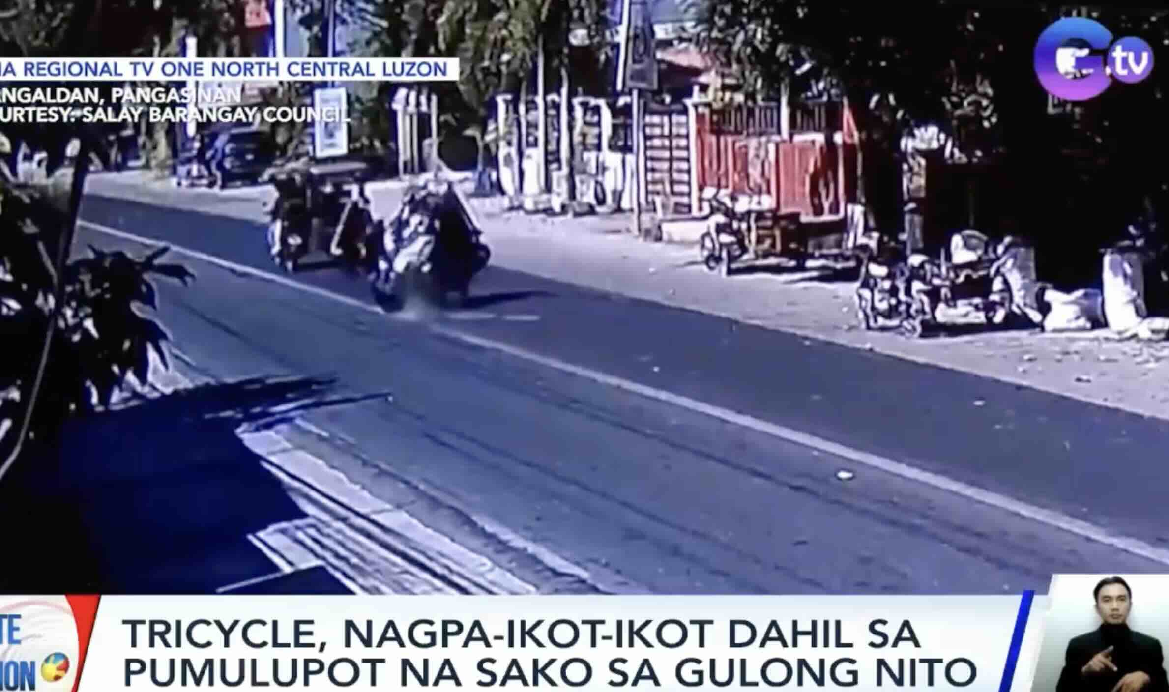 Tricycle, nagpagulong-gulong nang pumulupot ang isang sako sa gulong nito sa Pangasinan ...