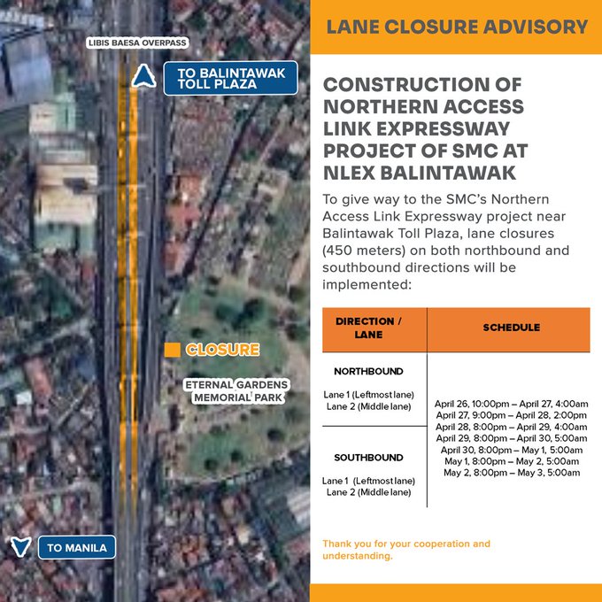 NLEX, DPWH, MMDA announce week to month-long road closures | GMA News ...