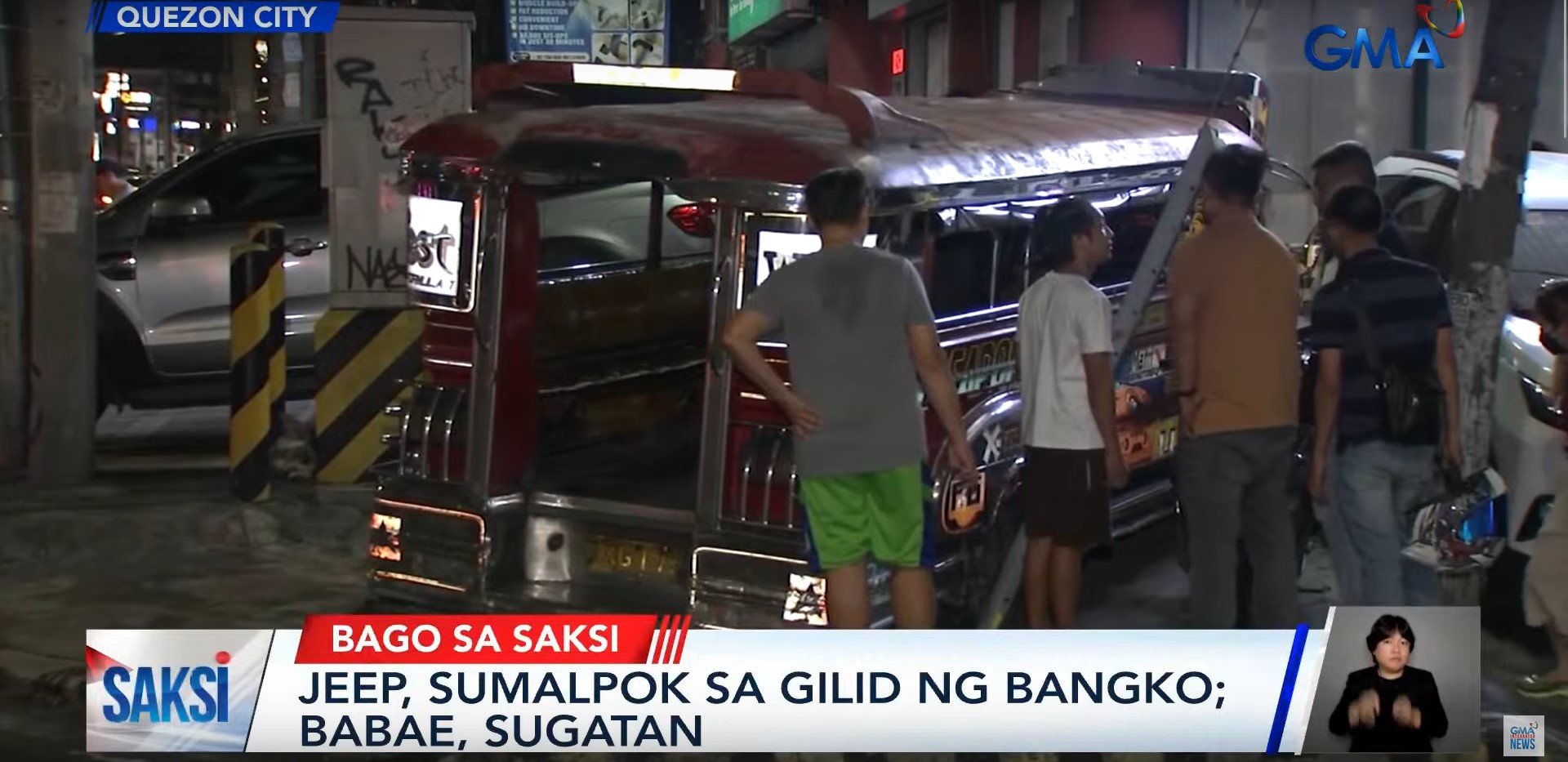 1 injured after speeding jeepney crashes into bank in QC | GMA News Online