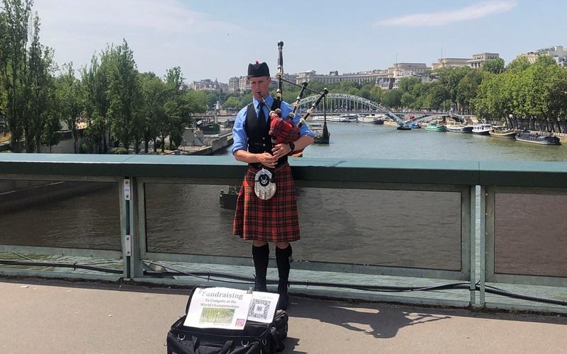 Bagpiper Neil Marriott plays during Paris 2024 Olympics to raise funds ...