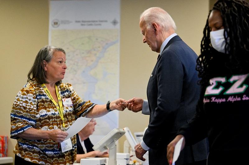 U.S. President Biden casts his vote in the 2024 presidential election ...