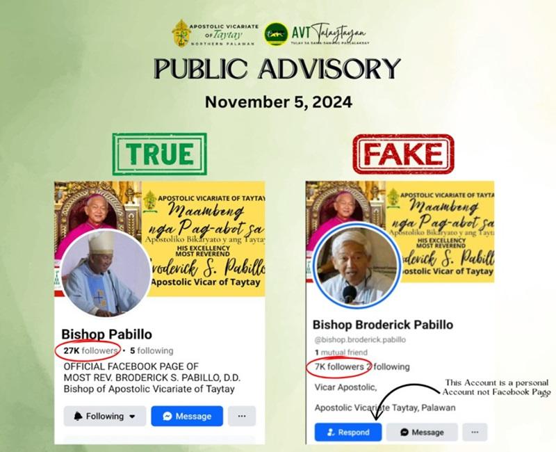 Apostolic Vicariate of Taytay, Palawan warns vs fake FB account of Bishop Broderick Pabillo ...