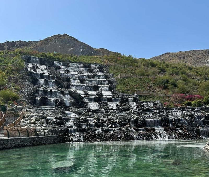 Man-made waterfalls in the Hanging Gardens in Sharjah, UAE | Photos ...