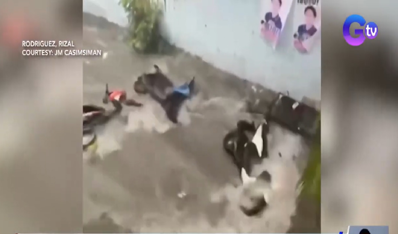 Mga nakaparadang motorsiklo, tinangay ng rumaragasang baha sa Rizal ...