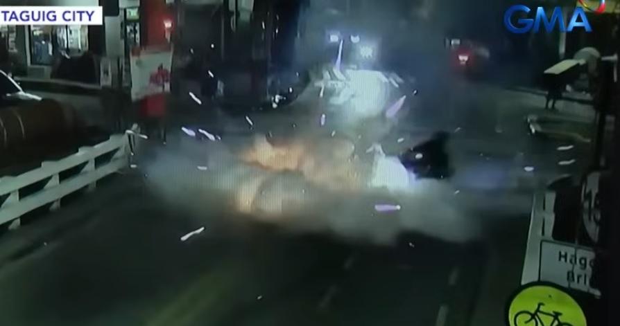 Whistle bomb on road goes off just as motorcycle passes by | GMA News ...