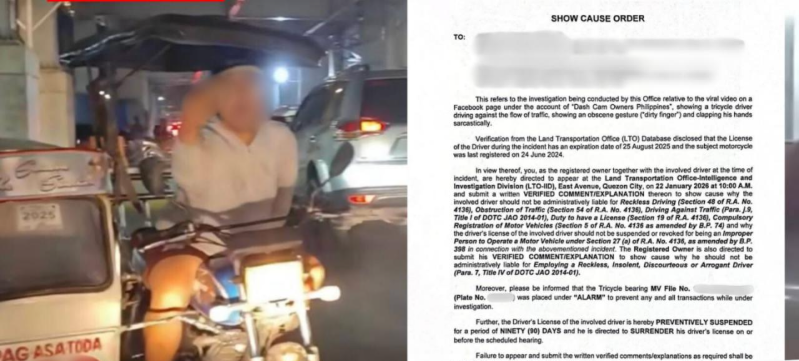 LTO summons viral trike driver for counterflow, taunting other drivers ...